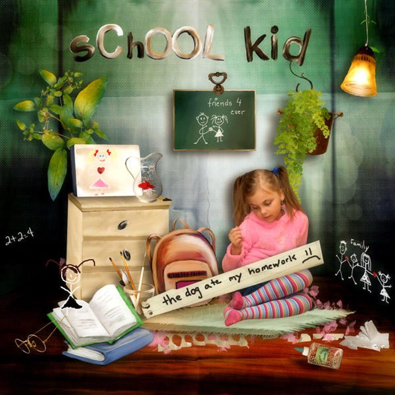 Digital Scrapbook Kit School Kid embellishments PNG Clip - Etsy