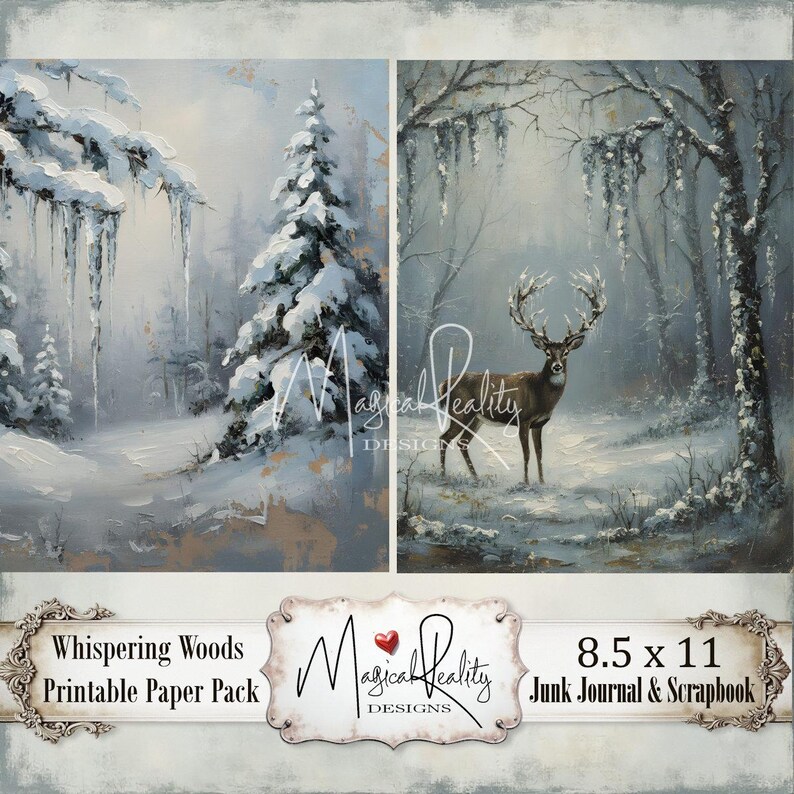 Whispering Woods Winter Background Papers, Junk Journal Pages ...