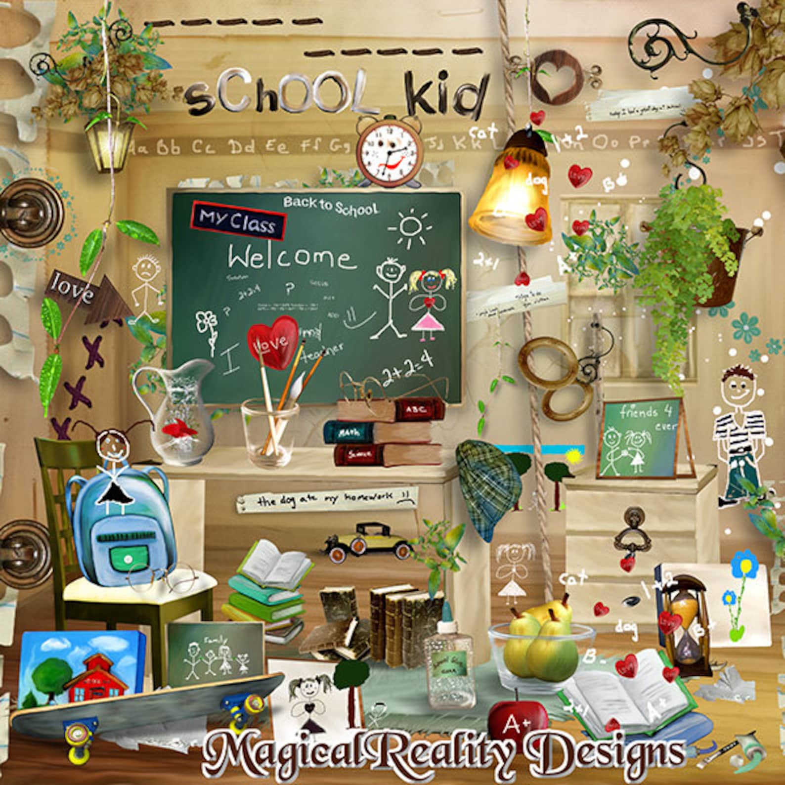 Digital Scrapbook Kit School Kid embellishments PNG Clip - Etsy