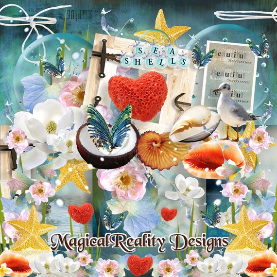 Items similar to SeaShells - Digital Scrapbook Kit - Alphabet ...