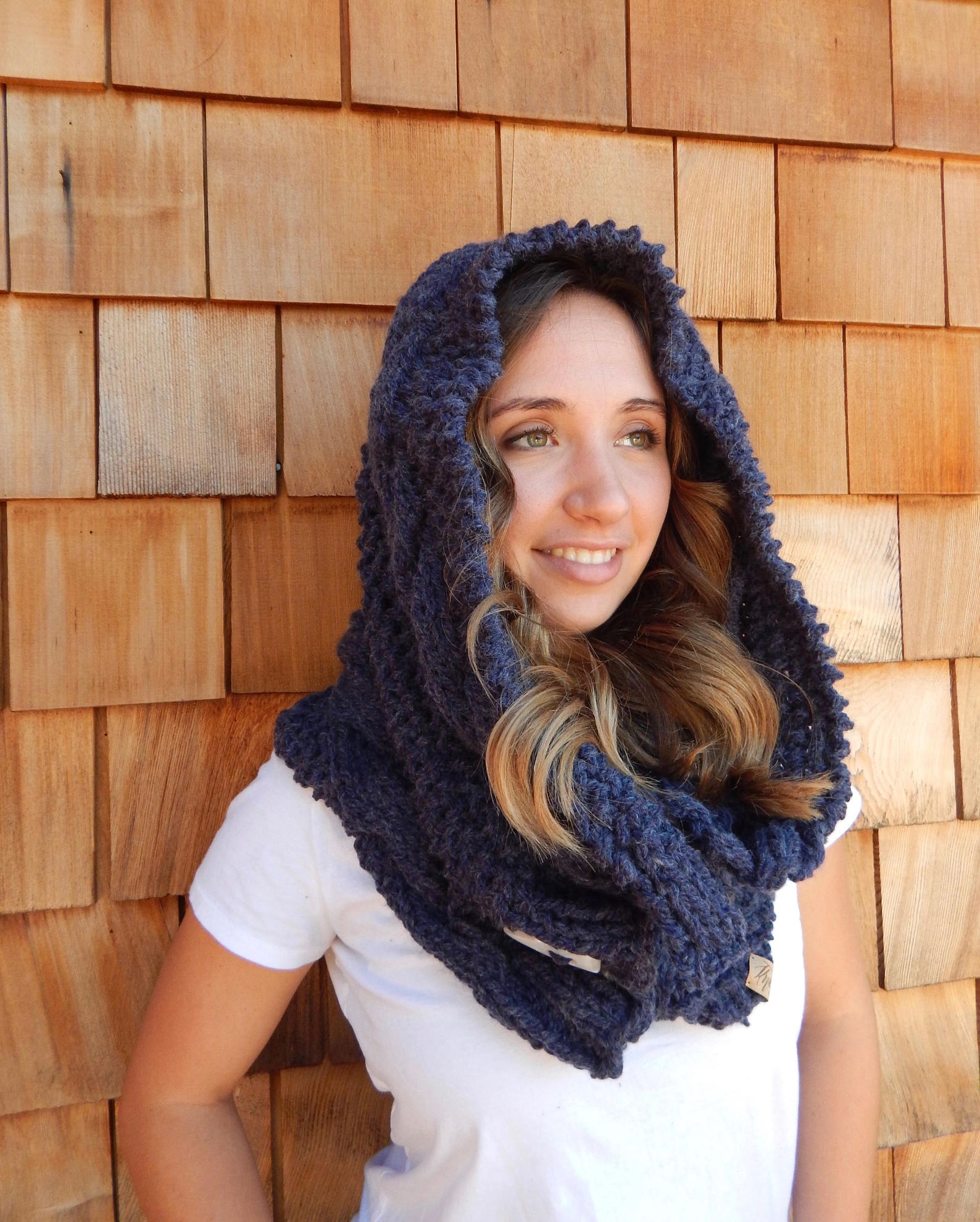 Hooded Cowl With Buttons Hooded Scarf Knitted Snood - Etsy