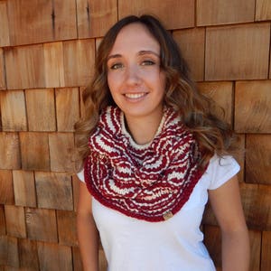 Neck Warmer Knitted Cowl Infinity Scarf Cranberry and Cream Scarf - Etsy