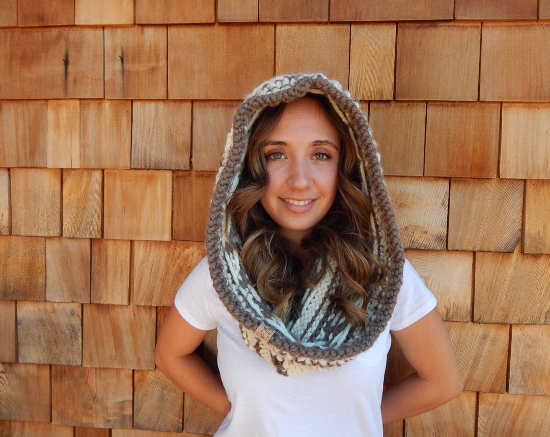 Hooded Cowl With Tassel, Hooded Scarf, Knitted Snood, Oversized Cowl ...