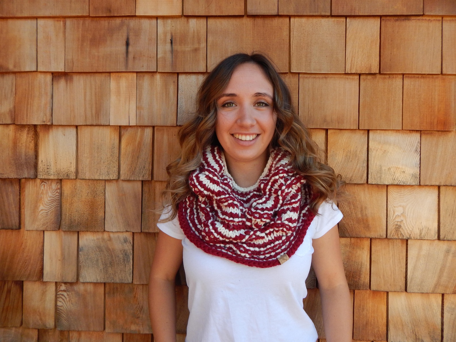 Neck Warmer Knitted Cowl Infinity Scarf Cranberry and Cream - Etsy