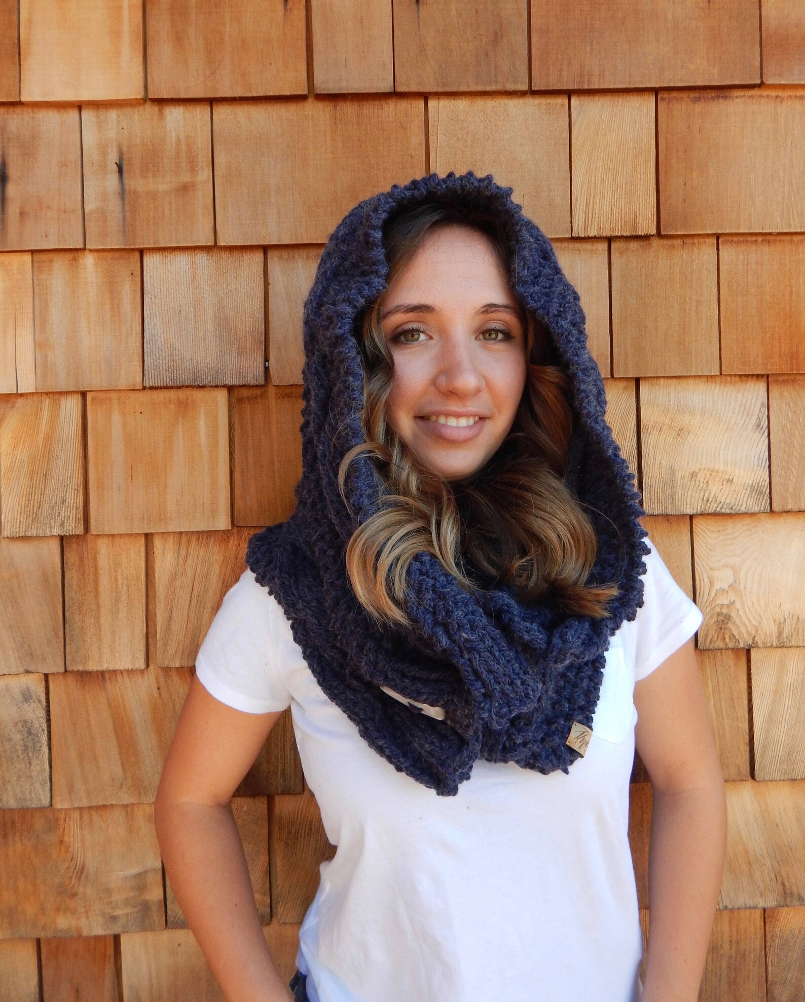 Hooded Cowl With Buttons Hooded Scarf Knitted Snood - Etsy