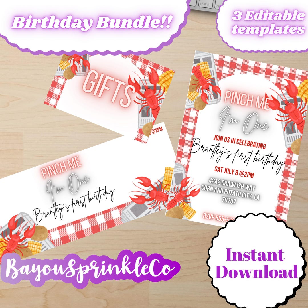 Red Pinch Me Im One Birthday Invitation Bundle With Fb Cover Photo - Etsy