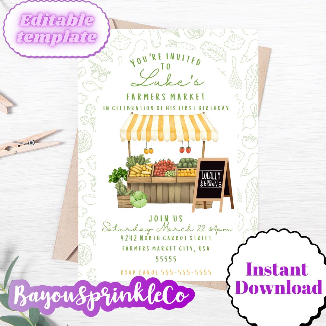 First Birthday Farmers Market Theme Invitation Template - Etsy