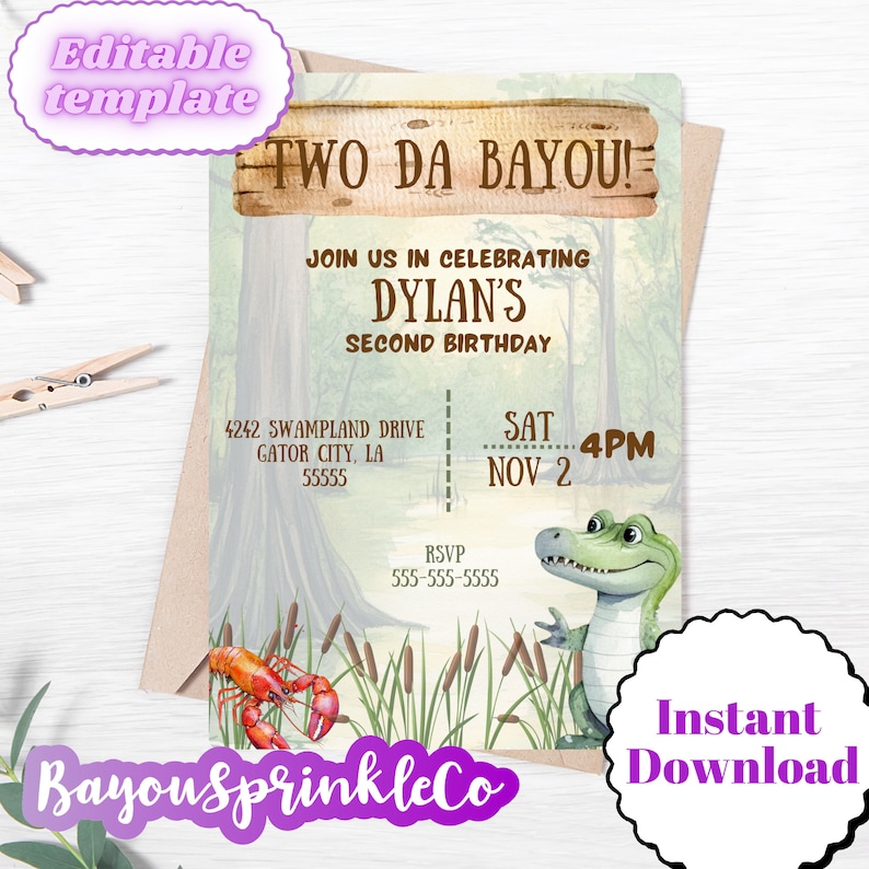 Two Da Bayou Louisana Swamp Digital Birthday Invitation Template - Etsy