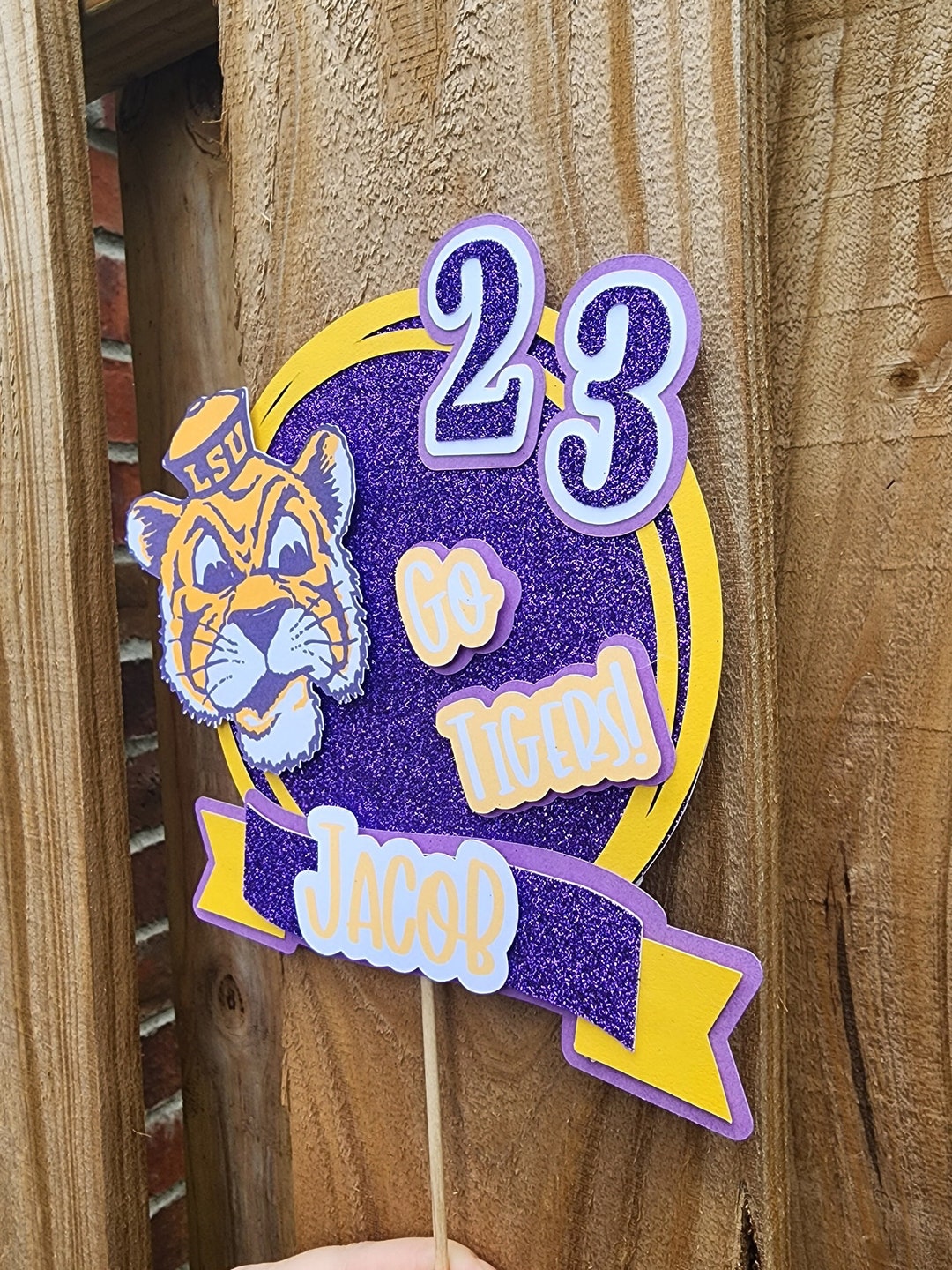 Purple and Gold Cake Topper, Purple and Gold Tigers Fan Cake Topper ...