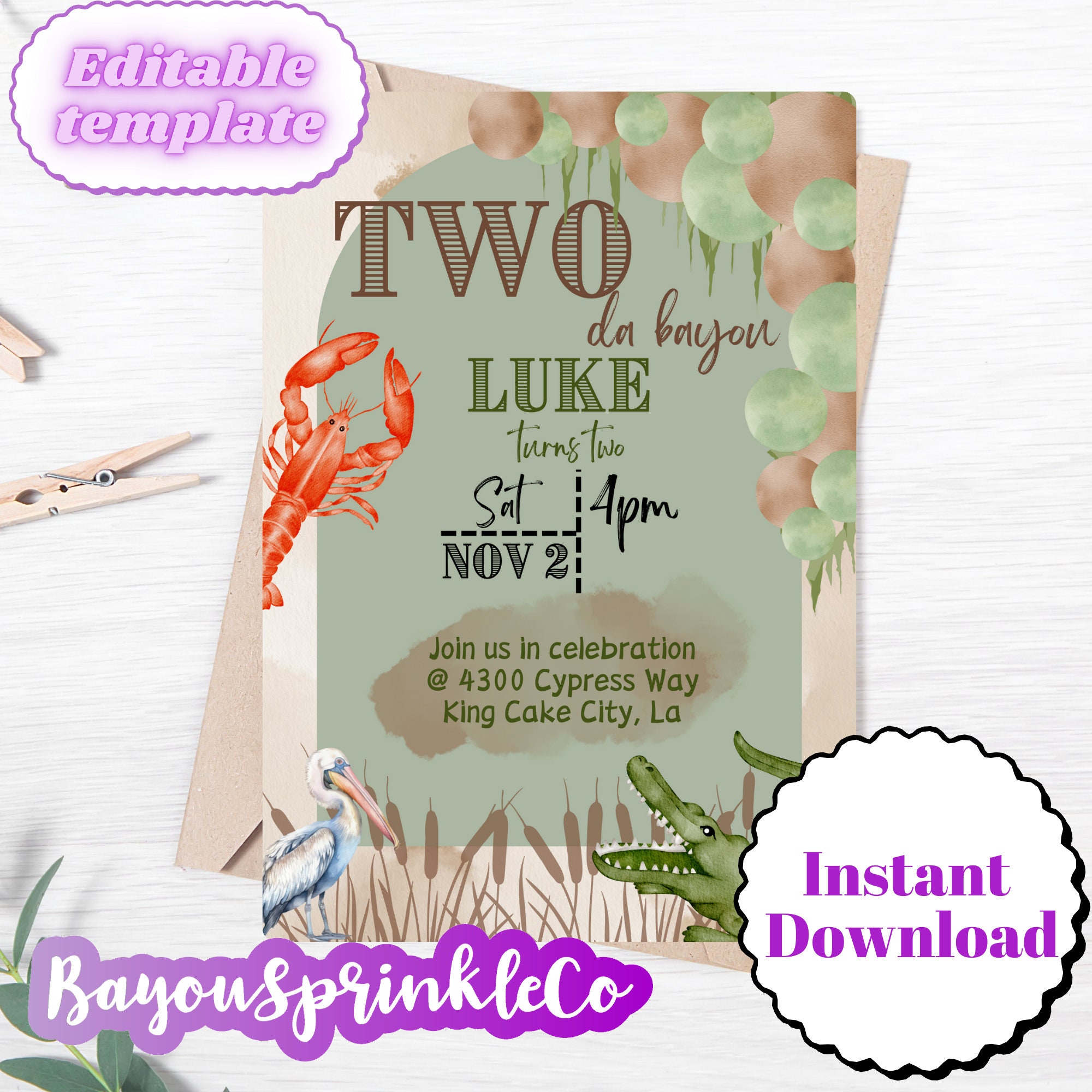 Two Da Bayou Swamp Birthday Invitation Template - Etsy