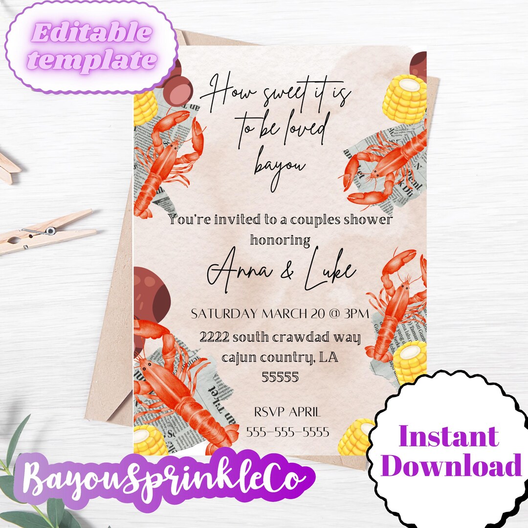 Crawfish Couples Shower to Be Loved Bayou Invitation Template - Etsy