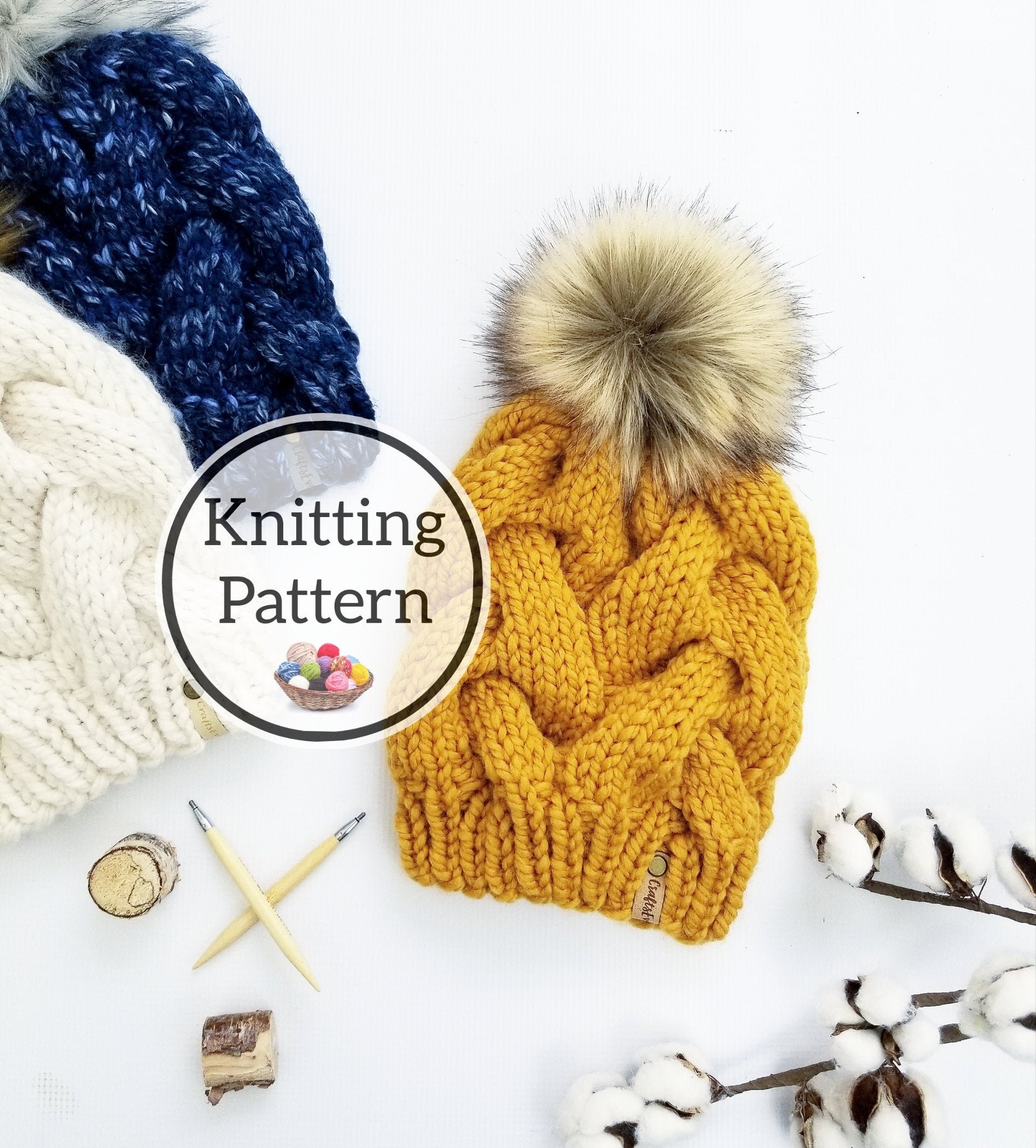 Knit Pattern Quinn Cable Beanie Knit Hat Pattern Bulky and | Etsy
