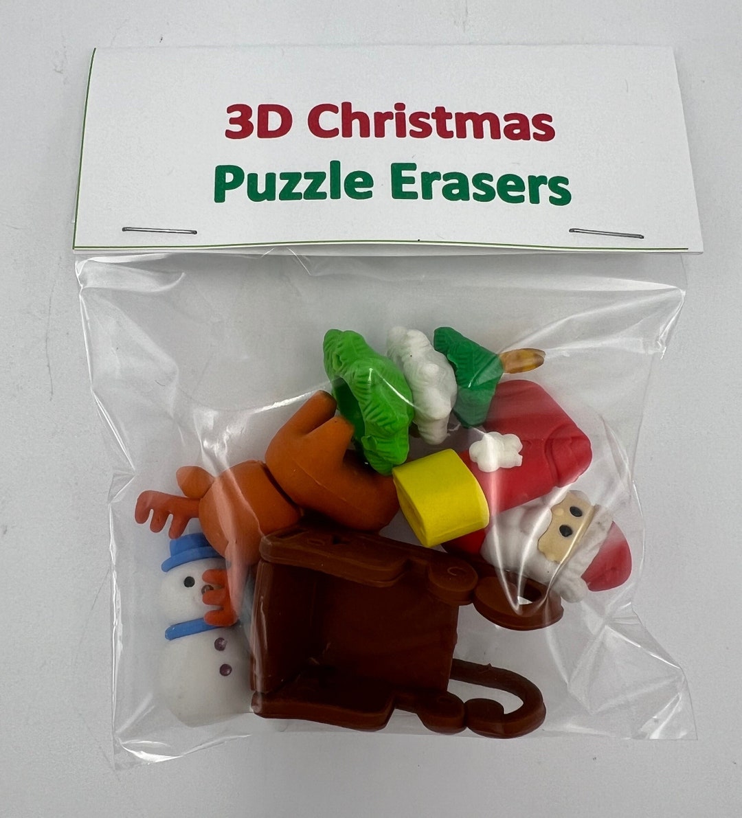 Set of 2 Christmas 3D Puzzle Erasers Stocking Stuffers / Kids - Etsy