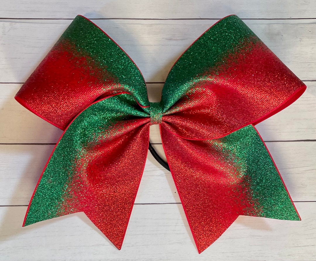 FAST SHIP! Green and Red CHEER Bow - Ombré Glitter Cheer Bow - Big ...