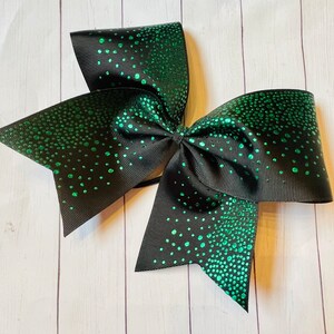 BLACK CHEER Bow - Green HOLOGRAPHIC Cheer Bow- Sparkle Dot Ribbon ...