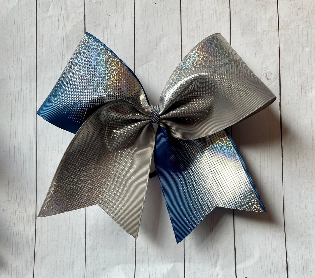 Navy Blue and Gray Silver Holographic Ombré Cheer Bow / Tick Tock Bow ...