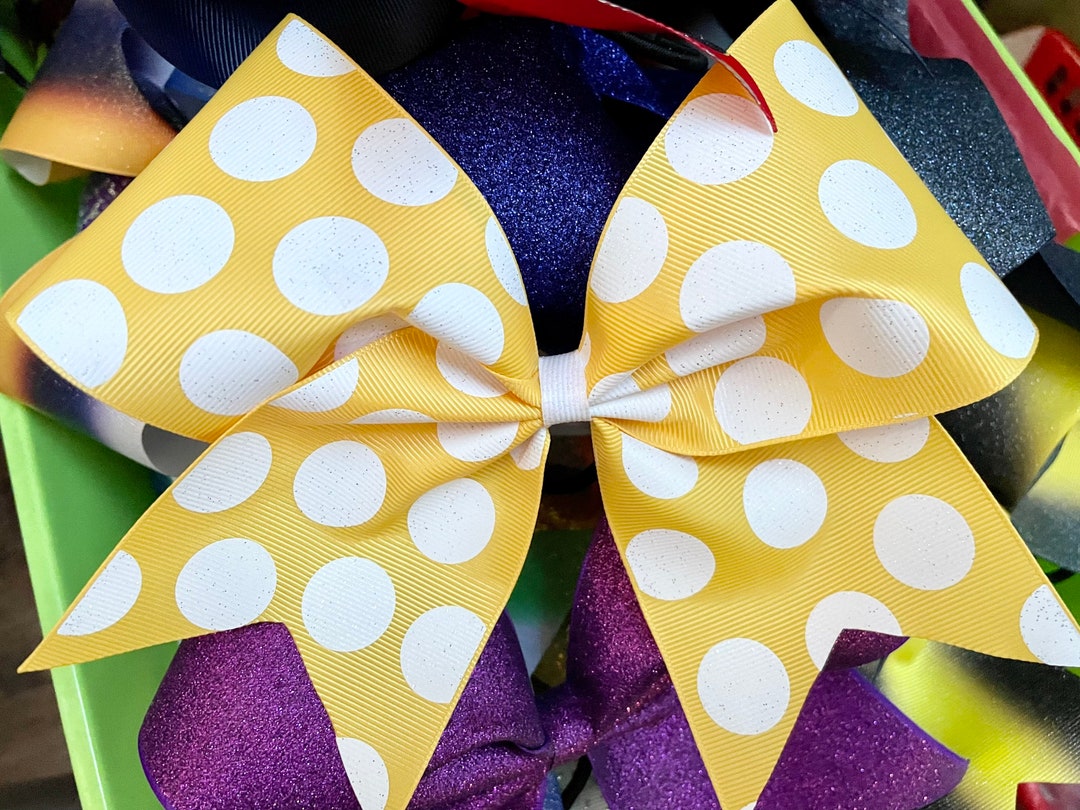 Yellow White Cheer Bow - Polka Dot Sparkly Cheer Bow - Big Glittery Bow ...