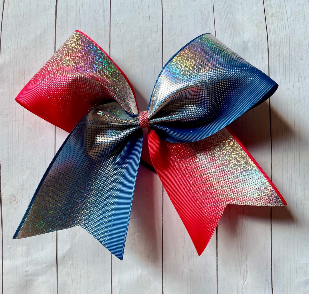 Navy Blue and Red Silver Holographic Ombré Cheer Bow / Tick Tock Bow ...
