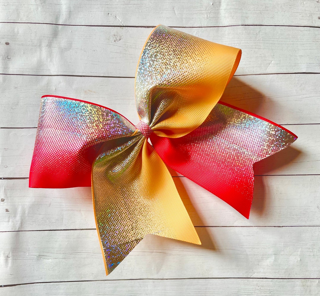 Red and Yellow Gold Silver Holographic Ombré Cheer Bow / Tick Tock Bow ...