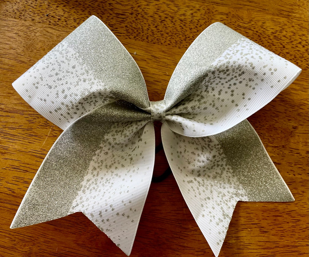 White CHEER Bow - Ombré Silver Glitter Cheer Bow - Big Cheer Bow ...