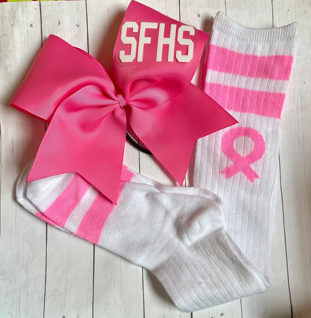 Breast Cancer Awareness Bows for Cheerleaders // Bows and Socks for ...