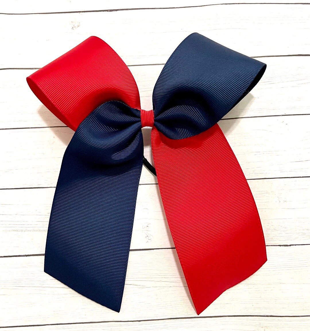 Navy Blue and Red Tick Tock Cheer Bow - Slant Tails - Half up Half Down ...