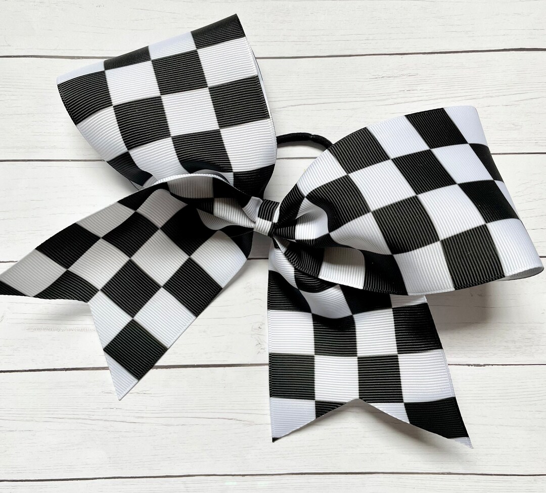 Checkered Cheer Bow BLACK WHITE Print Big 3” Grosgrain Ribbon ( RETRO ...