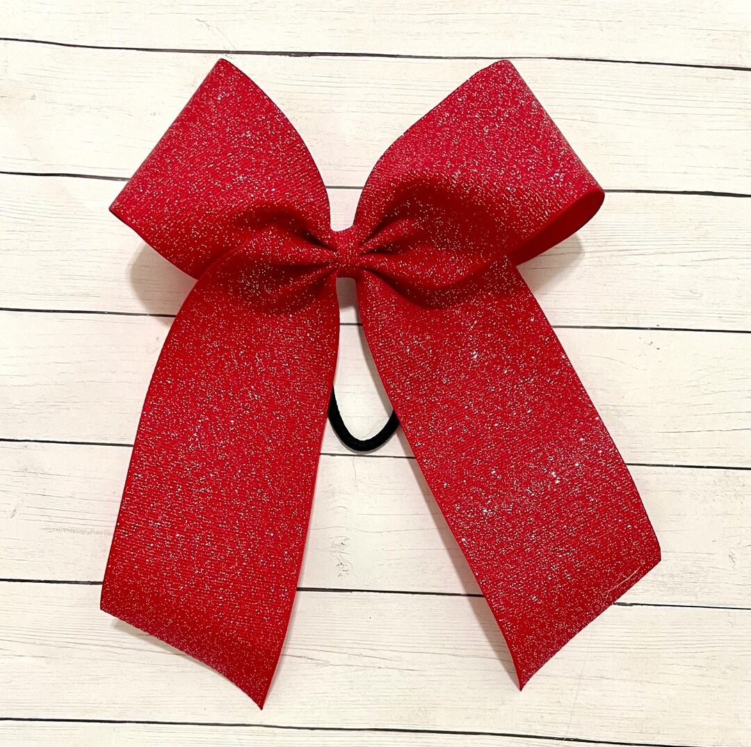 Red Glitter Cheer Bow - Slant Tails - Half up Half Down Thick ...