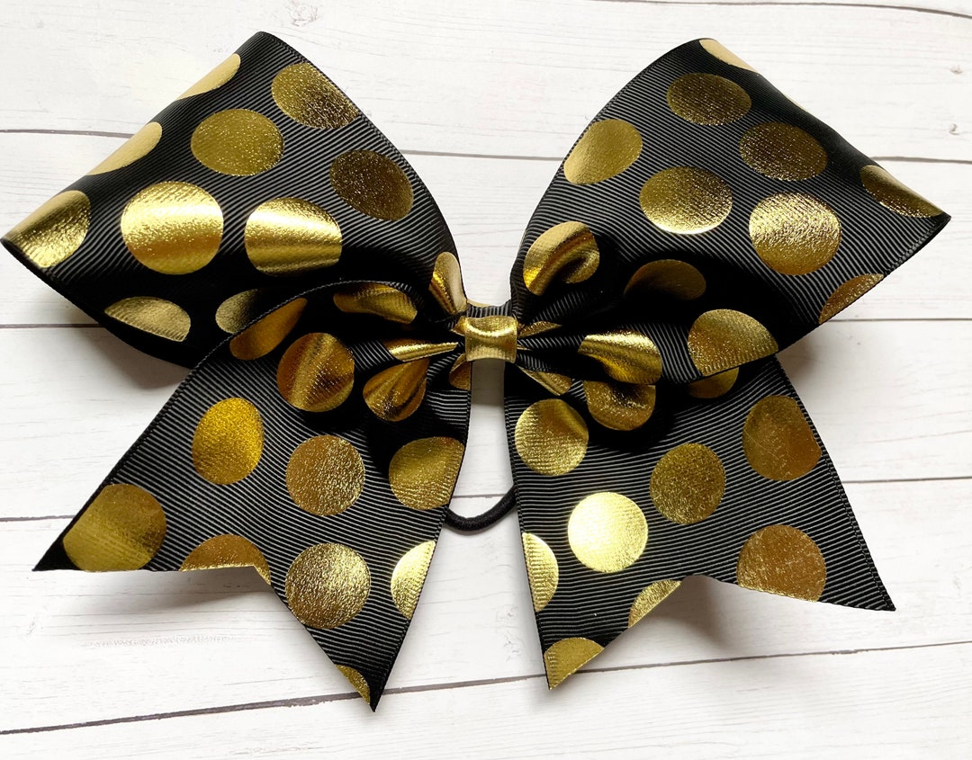 Black and Gold Cheer Bow // Cheer Team Bows // Polka Dot Cheer Bow ...