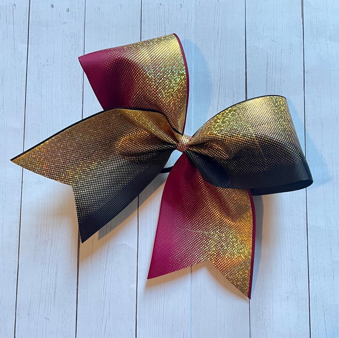 Burgundy Black Gold Holographic Ombré Cheer Bow / Tick Tock Bow for ...