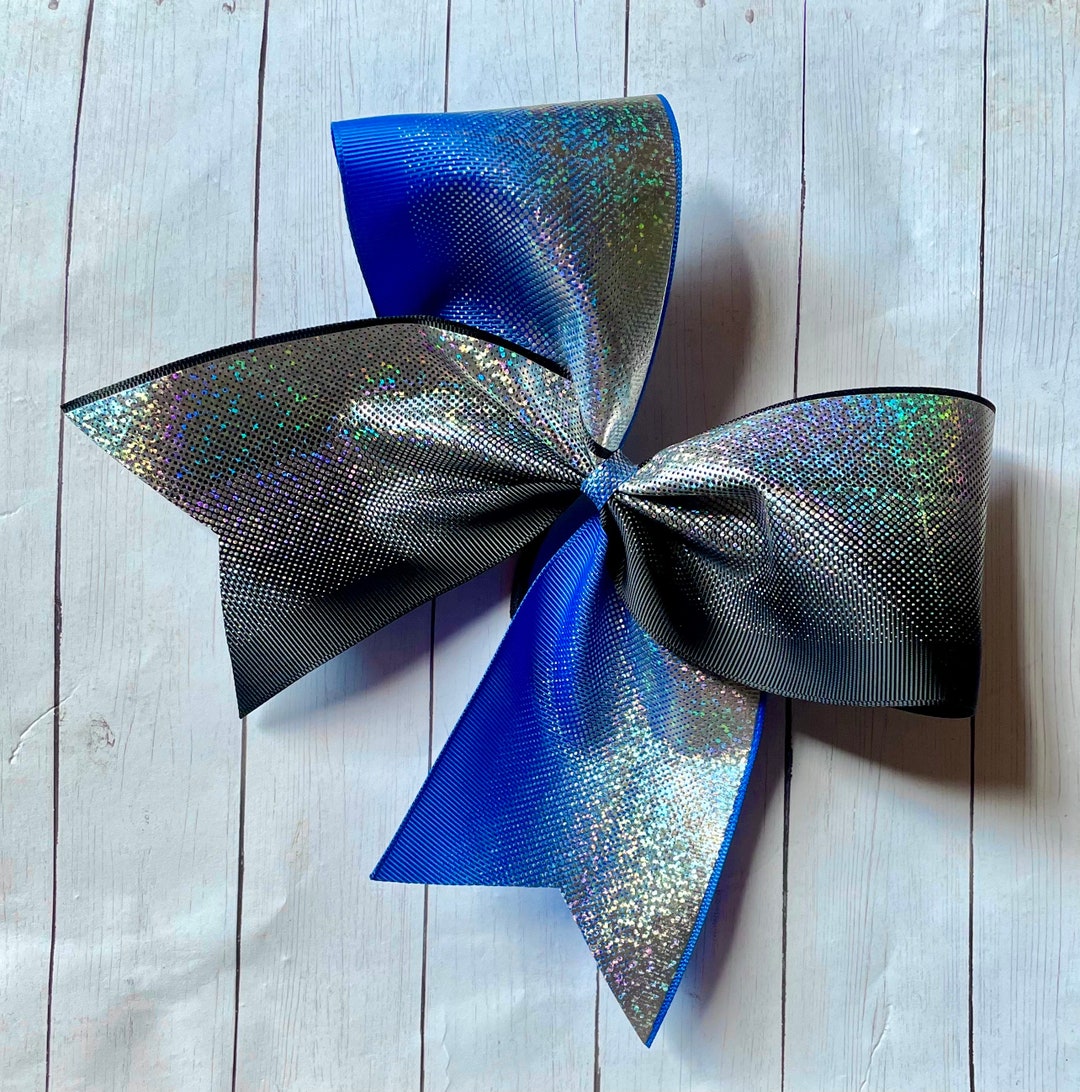 Royal Blue and Black Silver Holographic Ombré Cheer Bow / Tick Tock Bow ...