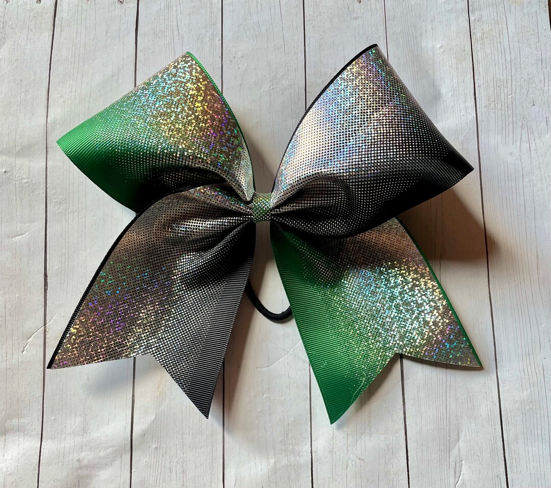 Forest Green and Black Silver Holographic Ombré Cheer Bow / Tick Tock ...