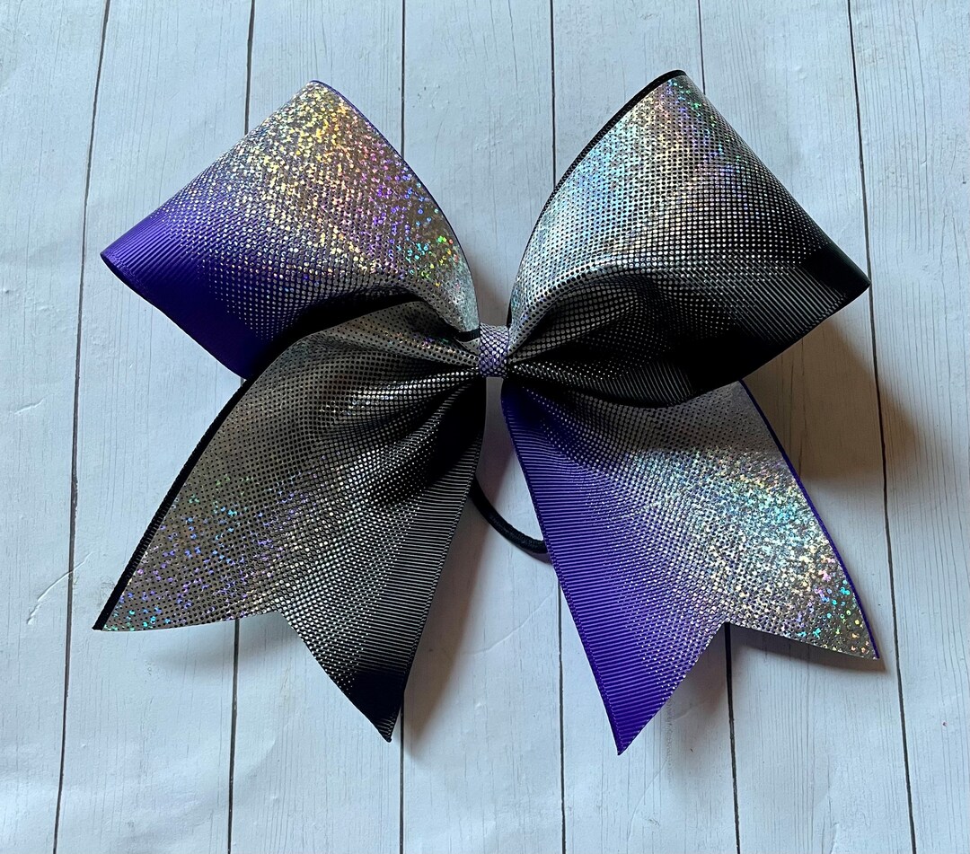 Purple and Black Silver Holographic Ombré Cheer Bow / Tick Tock Bow for ...