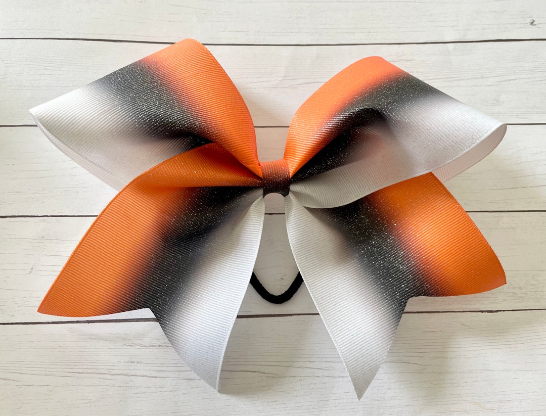 ORANGE White BLACK Cheer Bow - Big Cheer Bow - Orange Bow - Team Bows ...