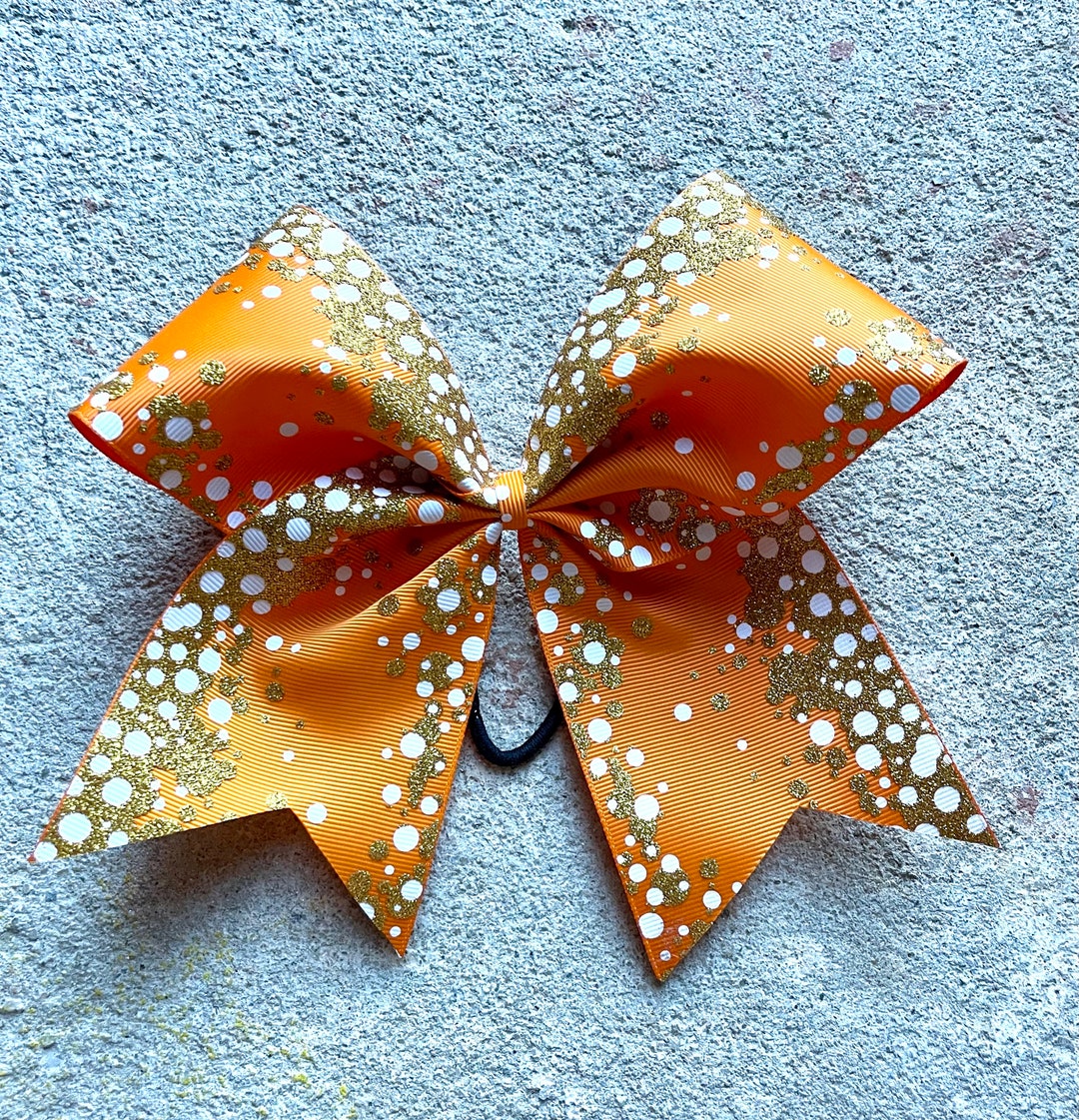 Orange GLITTER Cheer Bow // Big Orange Cheer Bow // Orang Gold White ...