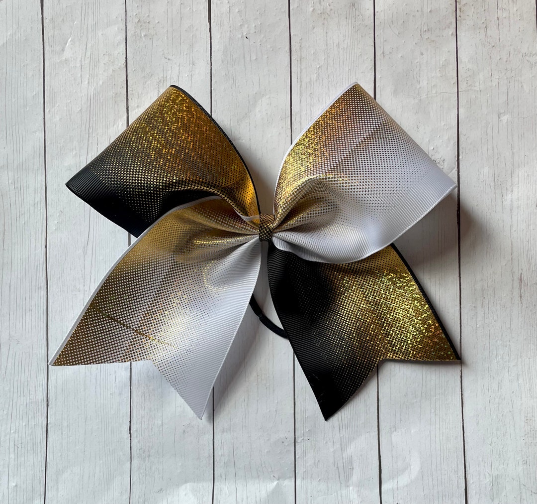 Black and White Gold Holographic Ombré Cheer Bow / Tick Tock Bow for ...