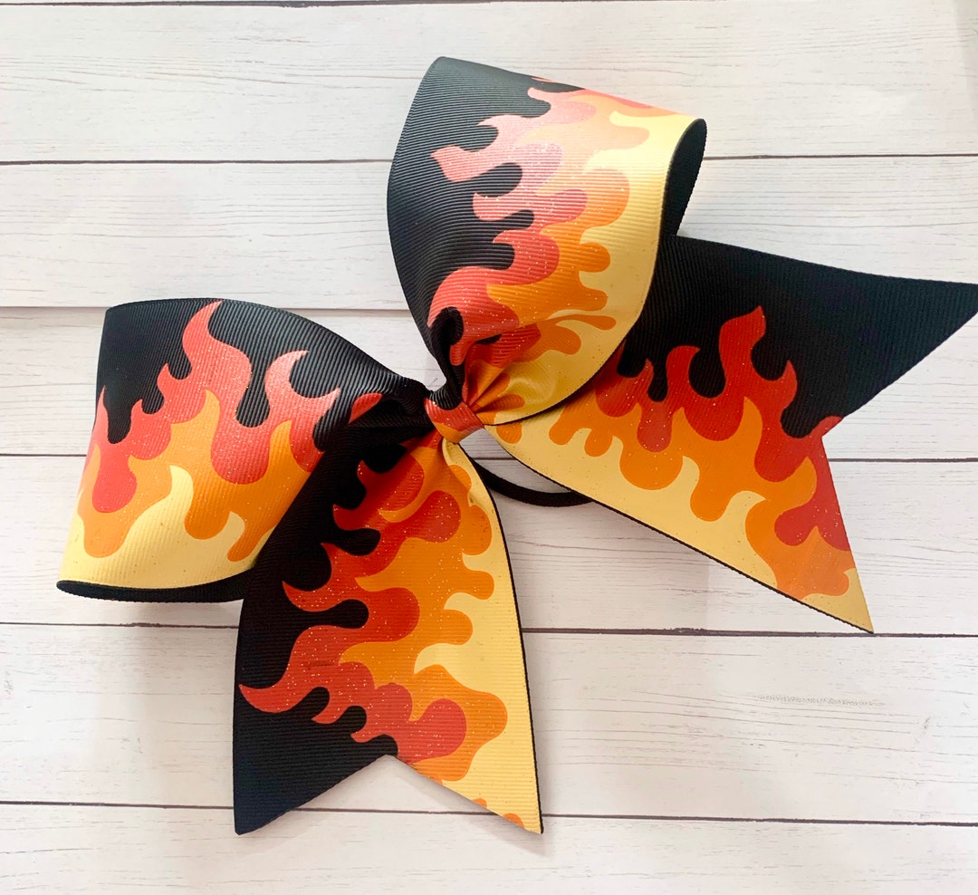 BLACK FLAMES Cheer Bow - Red Orange Yellow Fire Hot Heat Cheer Hair Bow ...