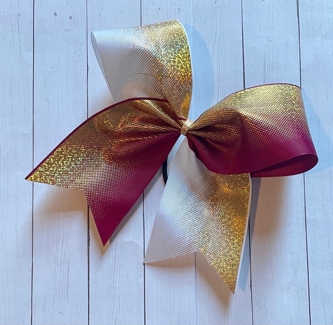 Maroon White Gold Holographic Ombré Cheer Bow / Tick Tock Bow for ...