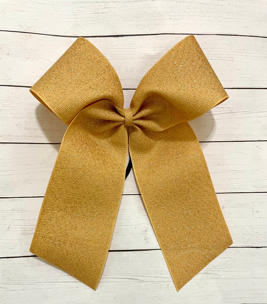 Old Gold Glitter Cheer Bow - Slant Tails - Half up Half Down Thick ...