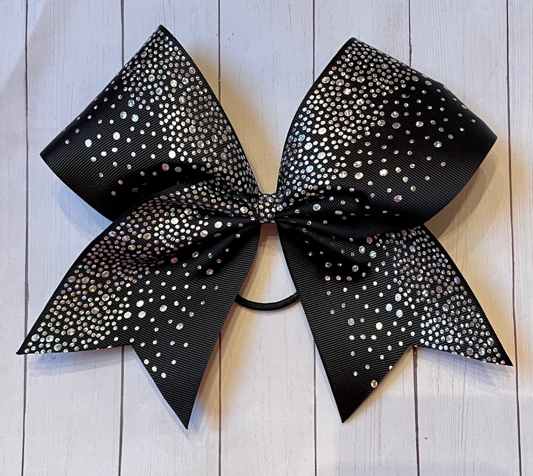 Black CHEER Bow - Silver HOLOGRAPHIC Cheer Bow- Sparkle Dot Ribbon ...