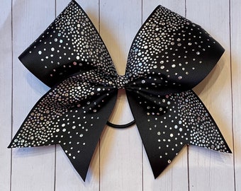 BLACK CHEER Bow - Green HOLOGRAPHIC Cheer Bow- Sparkle Dot Ribbon ...