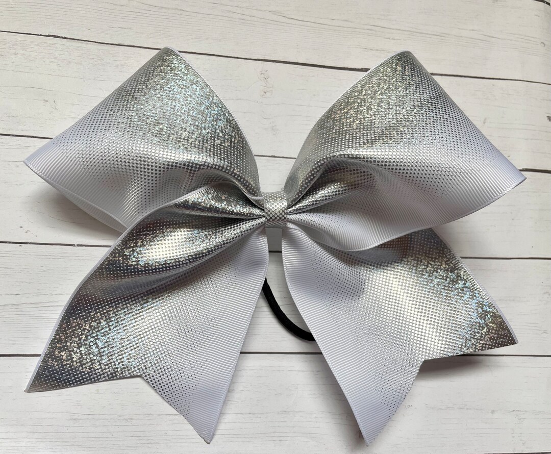 WHITE Cheer Bow, Holographic Silver Cheer Bow, Team Cheer Bows, Hair ...