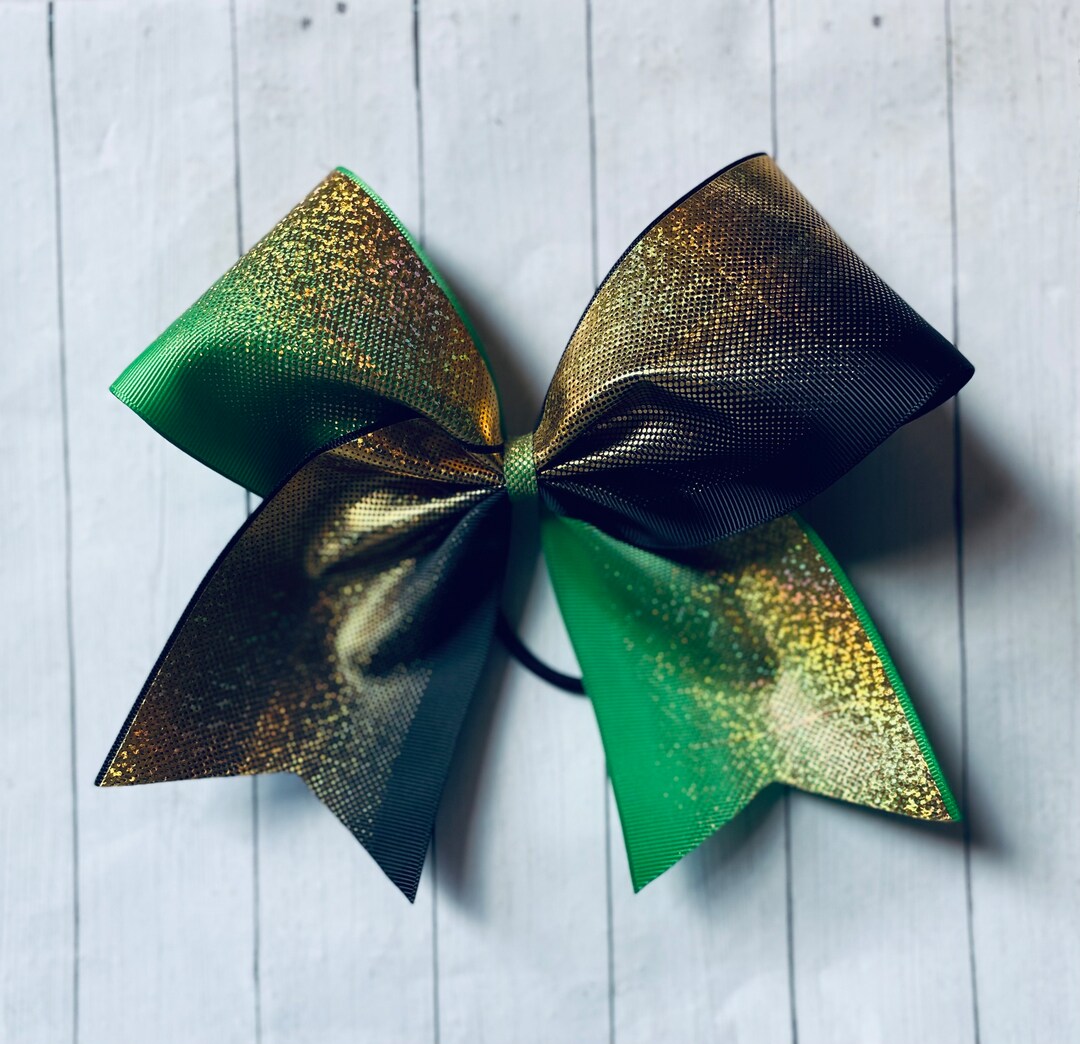 Emerald Green and Black Gold Holographic Ombré Cheer Bow / Tick Tock ...