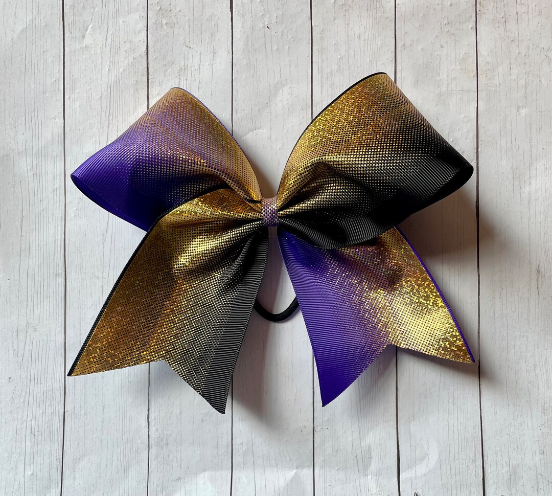 Purple and Black Gold Holographic Ombré Cheer Bow / Tick Tock Bow for ...