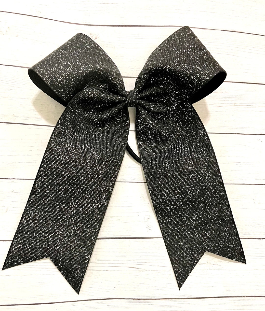 Black Glitter Cheer Bow - Slant Tails - Half up Half Down Thick ...