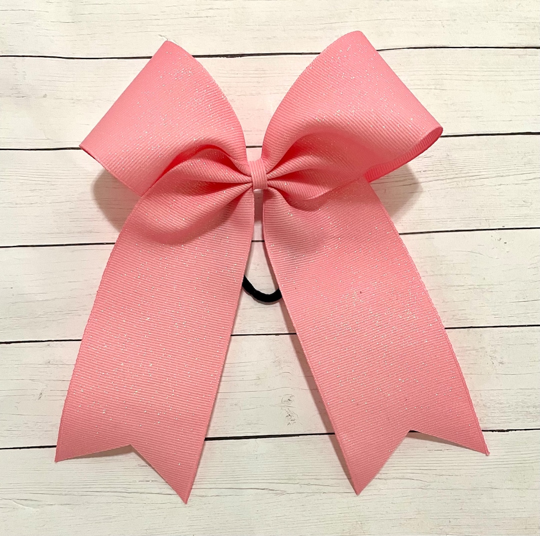 Pink Glitter Cheer Bow - Slant Tails - Half up Half Down Thick ...