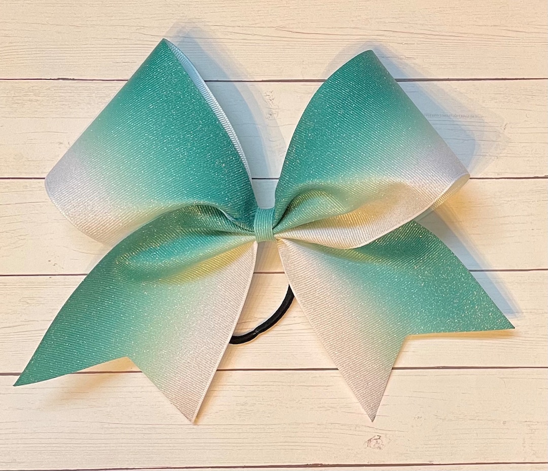 Teal and White CHEER Bow - Ombré Cheer Bow - Glitter Cheer Bow - Big ...