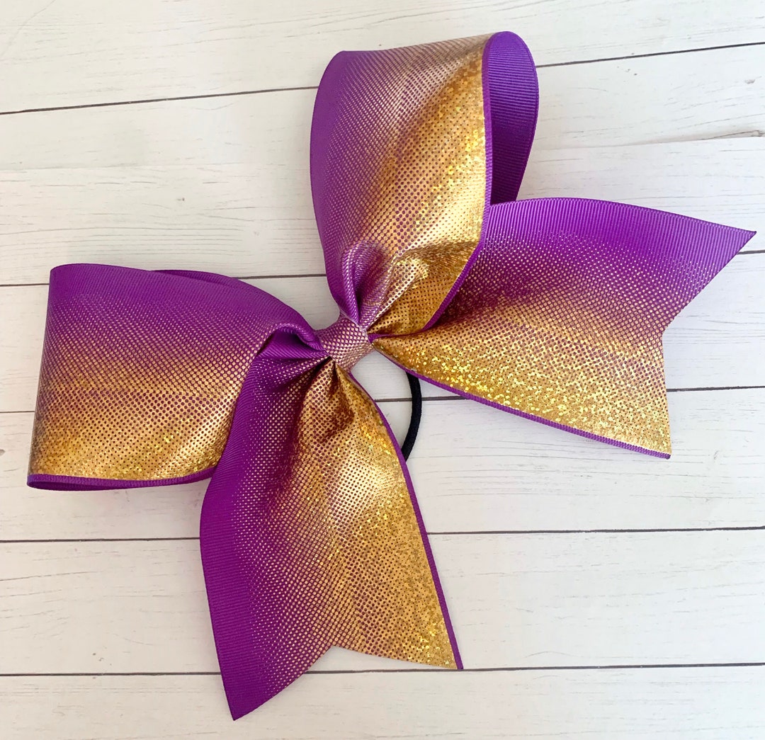 PURPLE Cheer Bow GOLD Ombré Big 3” Grosgrain ( Ribbon Hologram Girls ...
