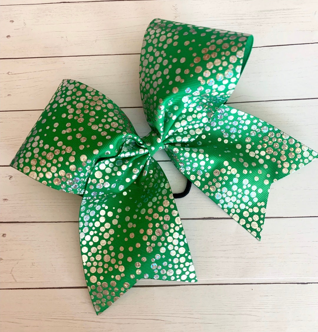 EMERALD Green Cheer Bow HOLOGRAPHIC Dazzle Big 3” Grosgrain Ribbon (dot ...