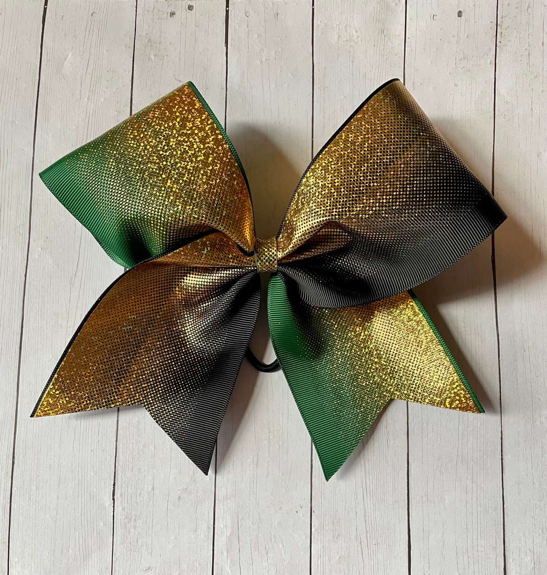 Forest Green and Black Gold Holographic Ombré Cheer Bow / Tick Tock Bow ...